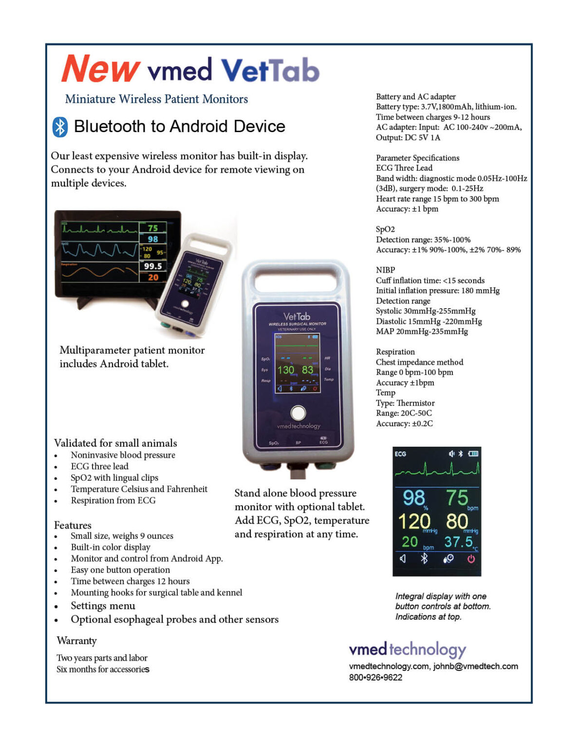 vettab # vettab - Vmed Technology Veterinary wireless patient monitor